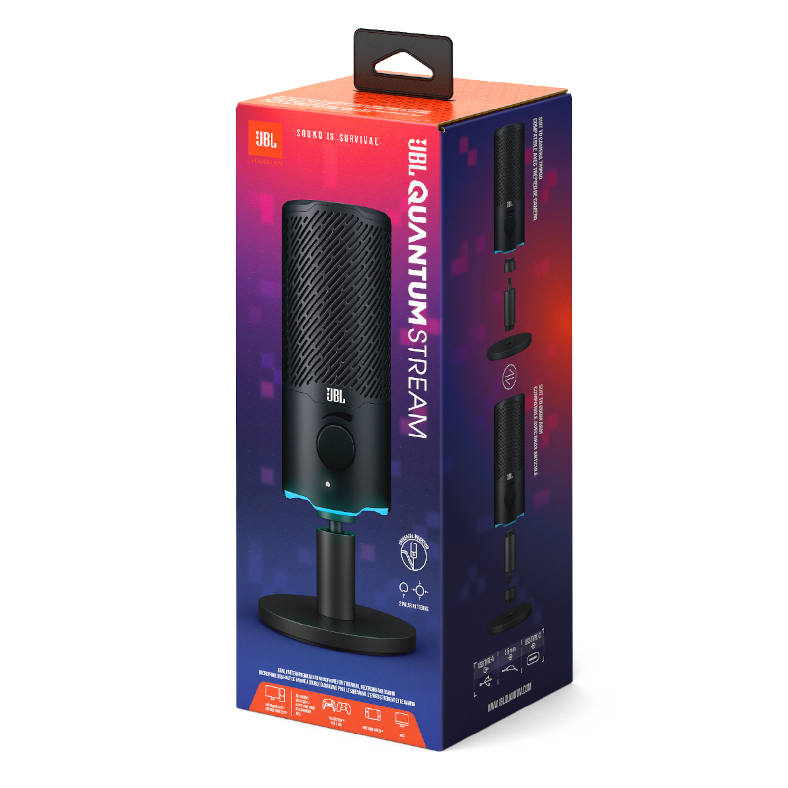 JBL Quantum Stream | Dual pattern premium USB microphone for streaming, recording and gaming